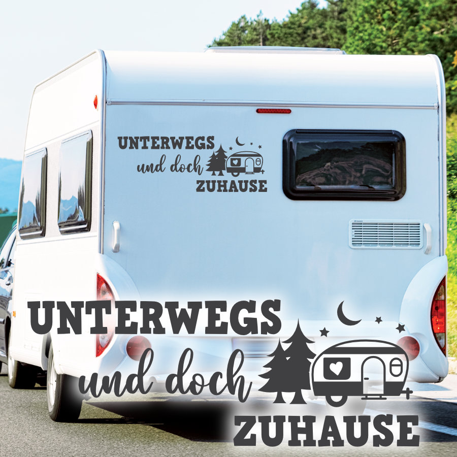 Wohnwagen Aufkleber Unterwegs und doch zuhause | abc-aufkleber.de